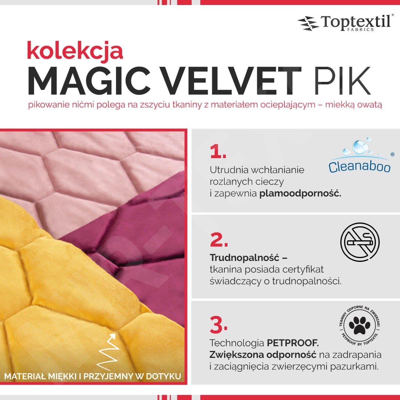Tkanina Magic Velvet Pik 2217 platynowy | pikowany velvet